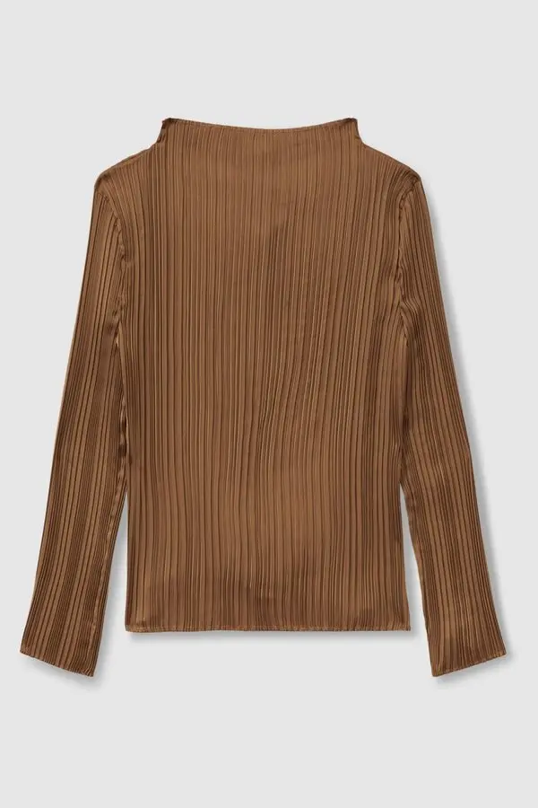 REISS Ember High Neck Plisse Top