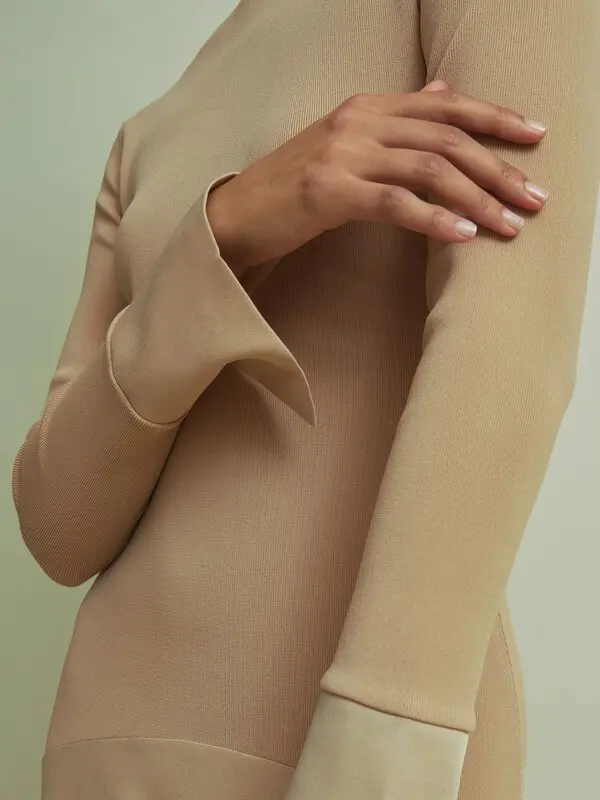 florere hybrid knit-satin midi dress Reiss Florere Knitted Satin Midi Dress