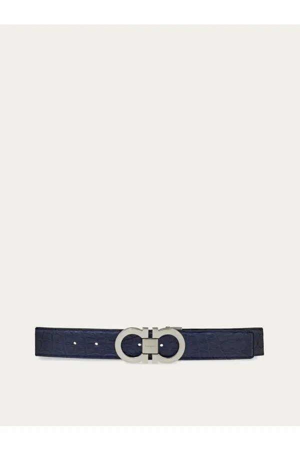 FERRAGAMO Adjustable Gancini Alligator Belt - Blue
