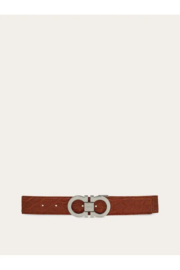 FERRAGAMO Adjustable Gancini Alligator Belt - Natural