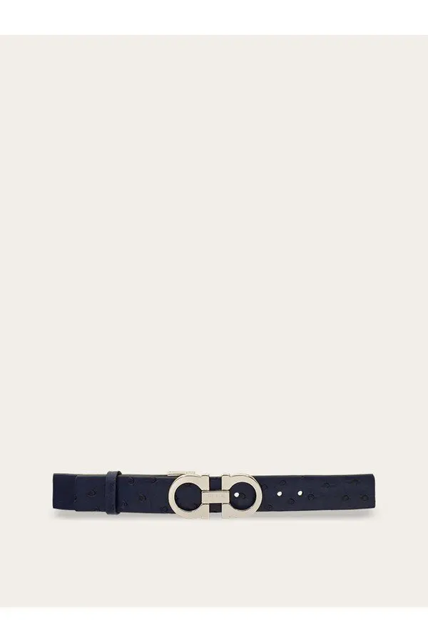 FERRAGAMO Adjustable Gancini Alligator Belt - Navy