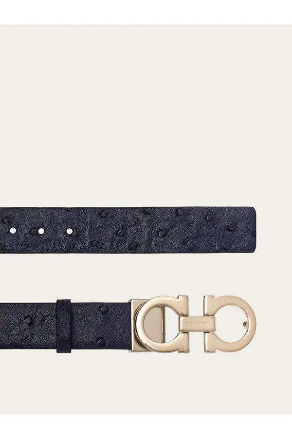FERRAGAMO Adjustable Gancini Alligator Belt - Navy