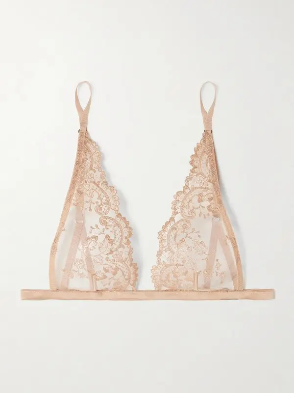 Kiki De Montparnasse Juliette Satin-trimmed Embroidered Tulle Soft-cup Triangle Bra - Brown