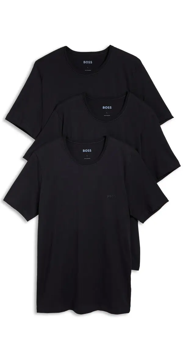 BOSS Logo Embroidered Cotton Tee 3 Pack - Black