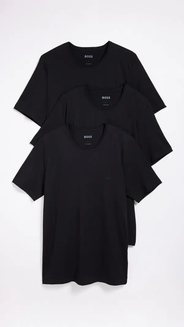 BOSS Logo Embroidered Cotton Tee 3 Pack - Black
