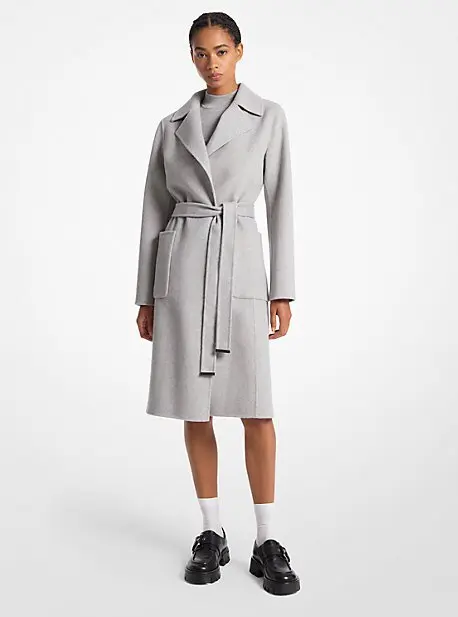 Michael Kors Wool Blend Wrap Coat In Grey - 61% Off | Editorialist