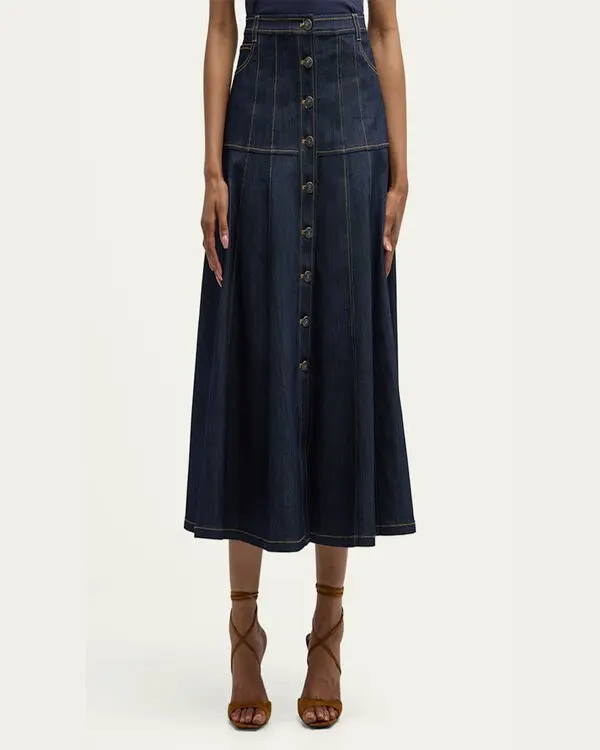 Cinq À Sept Veena Denim Midi Skirt - Indigo