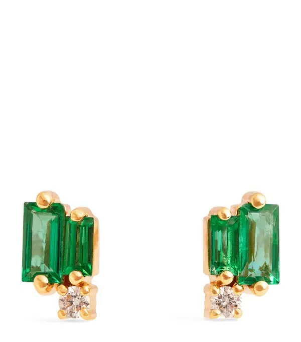 SUZANNE KALAN Yellow Diamond And Emerald Earrings - Gold
