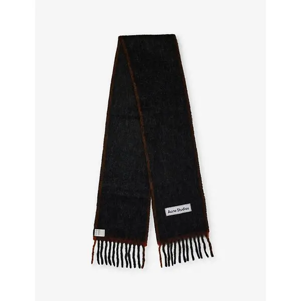 Acne Studios Logo-patch Narrow Textured-knit Scarf - Black