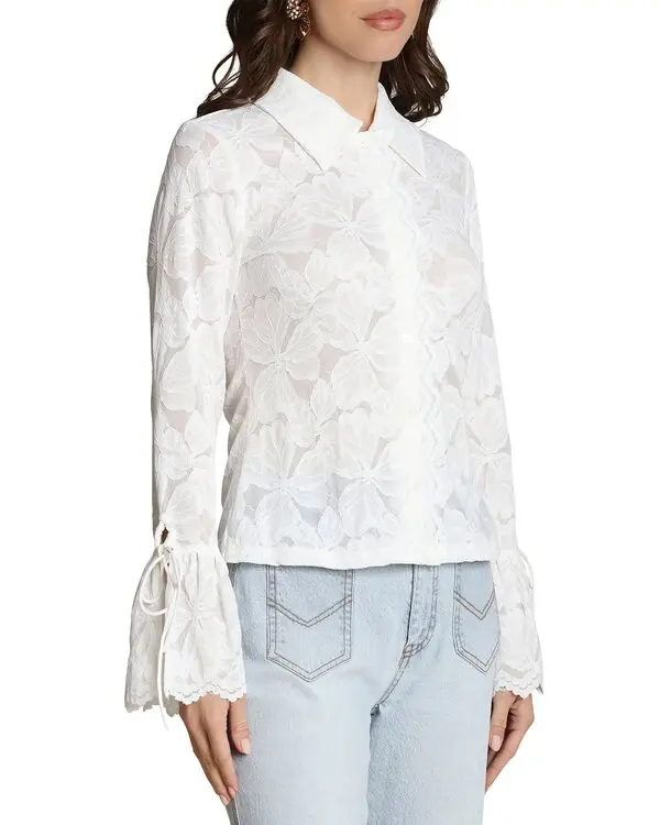 Tory Burch Flared Cuff Lace Blouse - White