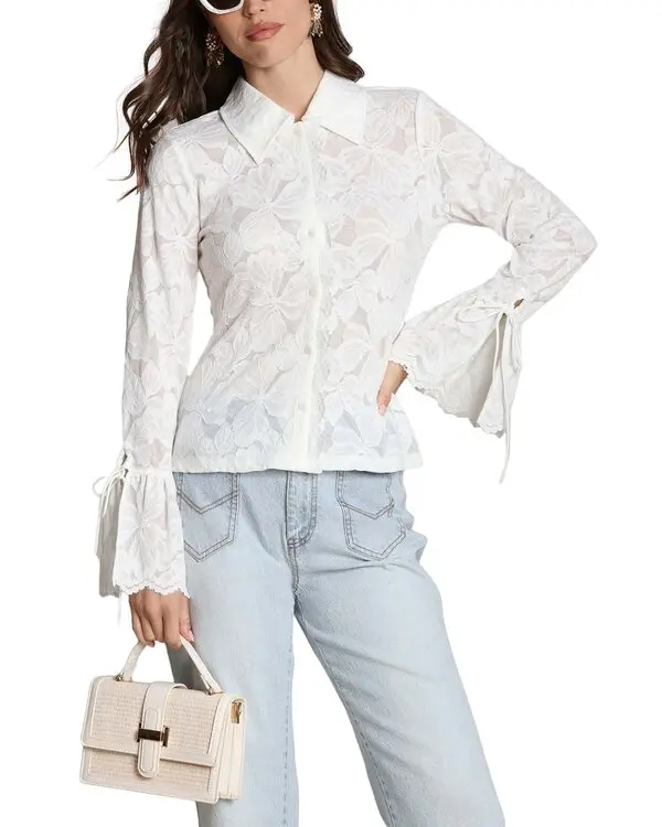 Tory Burch Flared Cuff Lace Blouse - White