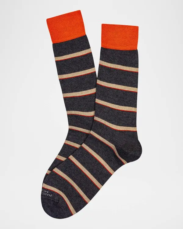 Marcoliani Geometric Striped Mid-calf Socks - Grey