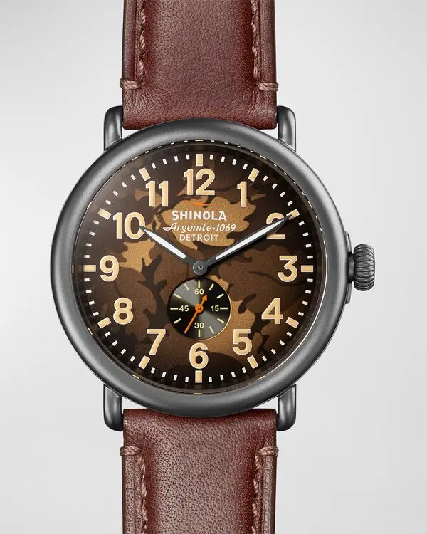 Shinola Runwell 47mm Leather-strap Watch - Brown