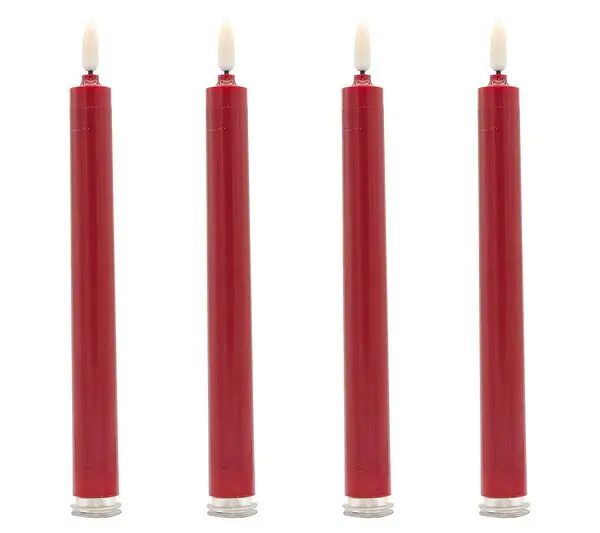 LUMABASE S/4 Battery Operated Bullet Flame Candles- Red - One-color