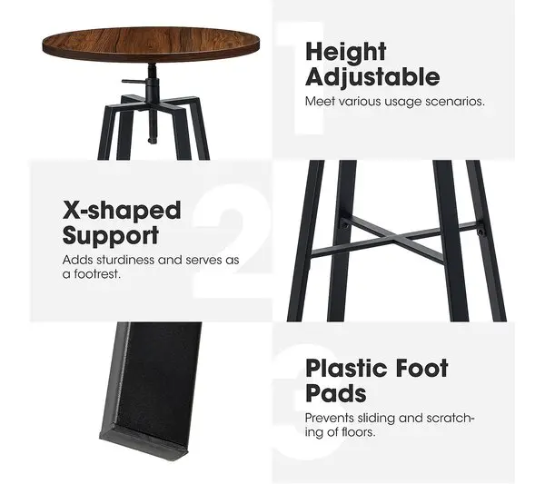 GLITZHOME Industrial Modern Adjustable Round Ba R Table