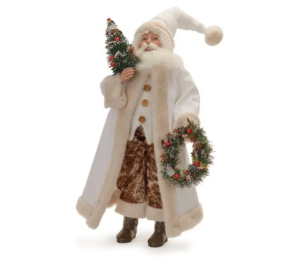 MELROSE Beige Santa With Wreath And Tree 21.5