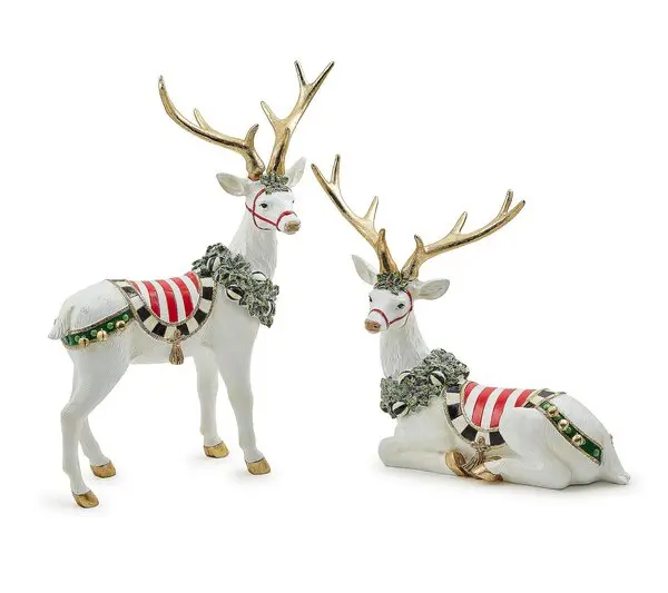 MACKENZIE-CHILDS As Is Set Of 2 Peppermint Reindeer - One-color