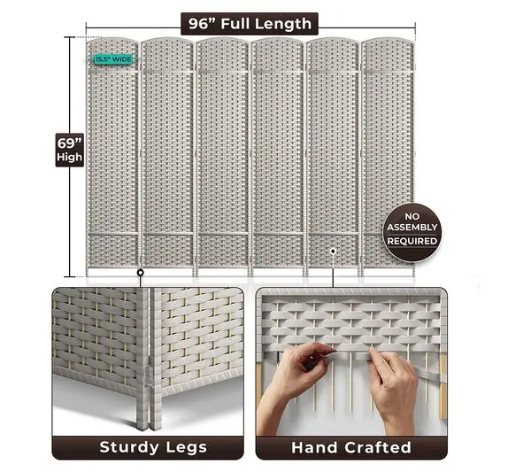 SORBUS 6 Panel Room Divider 6 Ft. Tall