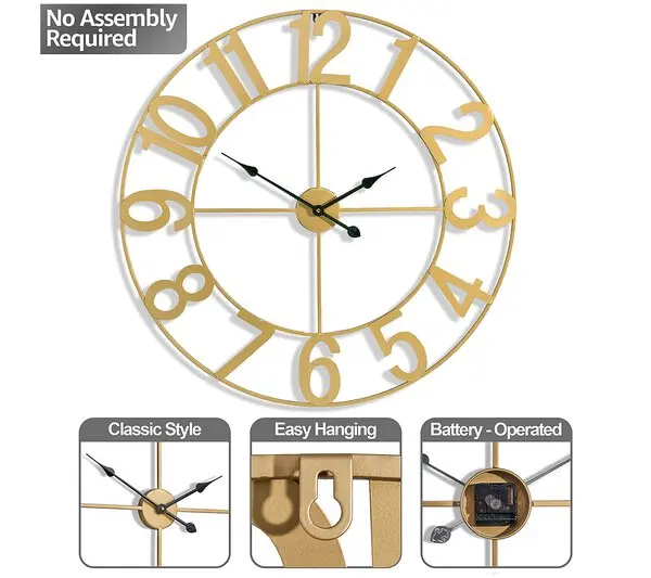 SORBUS Large Wall Clock, Analog Battery Operate D