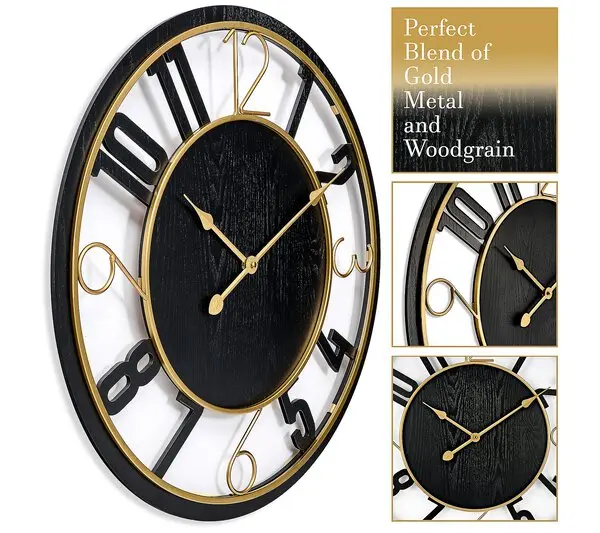 SORBUS 24' Wooden Wall Clock, Battery Operated