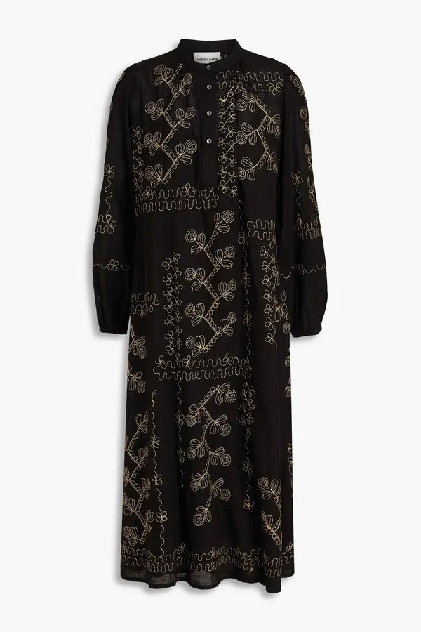 Antik Batik Oriane Embroidered Midi Dress In Black - 65% Off | Editorialist