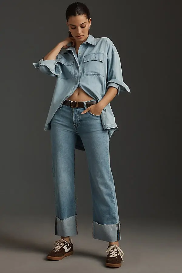 Hudson Jeans The Rosie High-rise Wide-leg Cuff Jeans - Oak