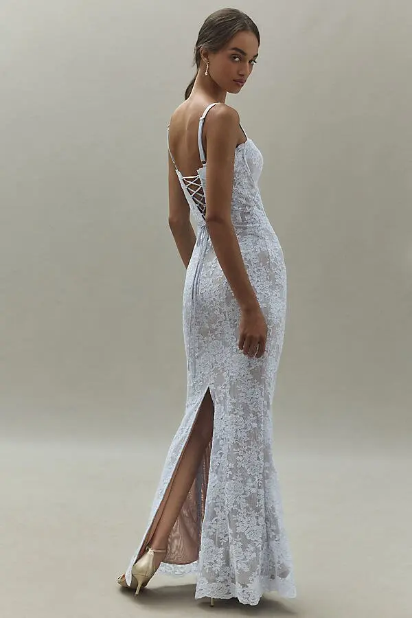 V. Chapman Ruby Corset Lace Maxi Dress In Blue - 30% Off | Editorialist