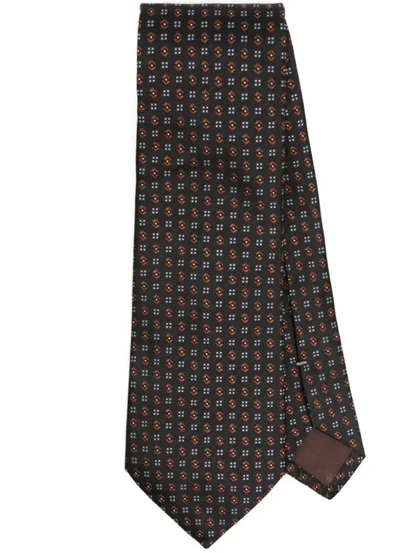 Canali Geometric-pattern Neck Tie - Black