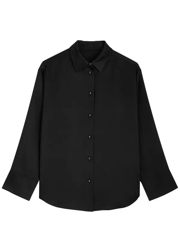 FLEUR OF ENGLAND Fleur Du Jour Silk-satin Pyjama Shirt - Black