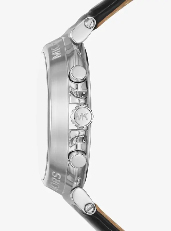 Michael Kors Oversized Maren Silver-tone And Crocodile Embossed Leather Watch - Black