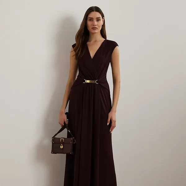 Ralph Lauren Buckle-Trim Jersey Gown In Pinot Noir - 25% Off | Editorialist