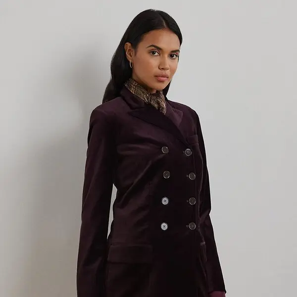 Ralph Lauren Double-breasted Velvet Blazer - Royal Claret Velvet