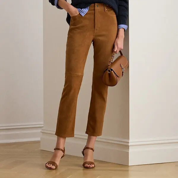 Ralph Lauren High-rise Suede Ankle Pants - Cuoio