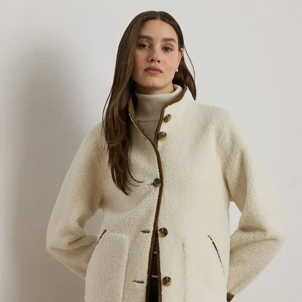 Ralph Lauren Faux-shearling Funnelneck Coat - Cream