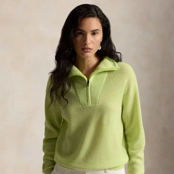 Ralph Lauren Rib-knit Cashmere Half-zip Sweater - Light Lime