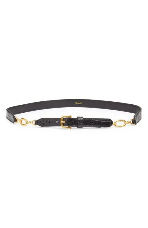 FRAME Croc Embossed Leather Belt - Black Croc