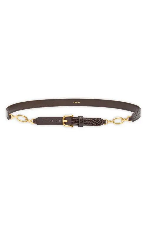 FRAME Croc Embossed Leather Belt - Espresso Croc