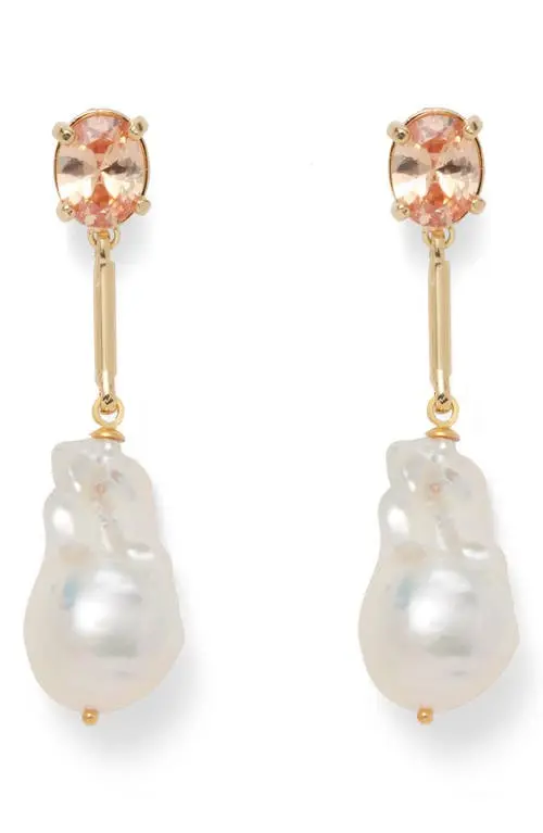 Lady Grey Baroque Pearl Drop Earrings - Gold/peach/pearl