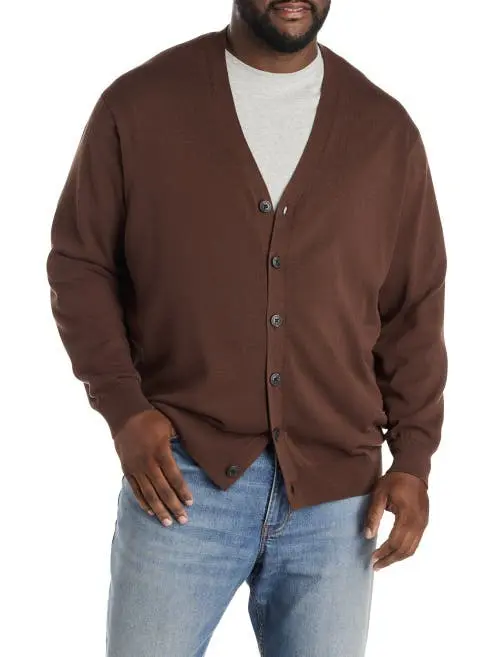 HARBOR BAY BY DXL Big & Tall V-neck Cardigan - Chicory Coffee
