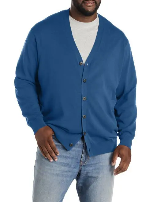 HARBOR BAY BY DXL Big & Tall V-neck Cardigan - Dark Blue