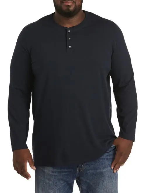 HARBOR BAY BY DXL Big & Tall Wicking Long-sleeve Henley Shirt - Navy