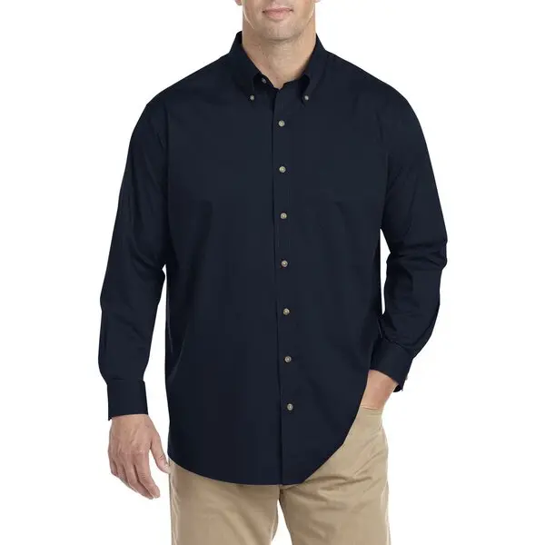 HARBOR BAY BY DXL Big & Tall Easy-care Solid Sport Shirt - Navy