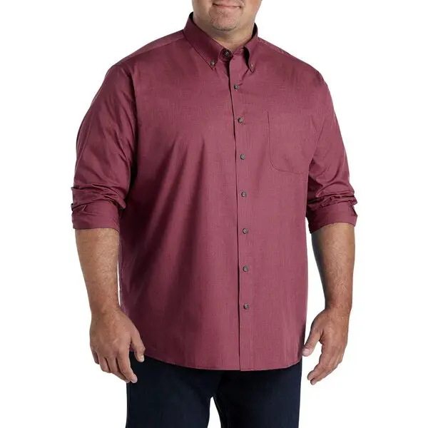 HARBOR BAY BY DXL Big & Tall Easy-care Solid Sport Shirt - Pomegranate