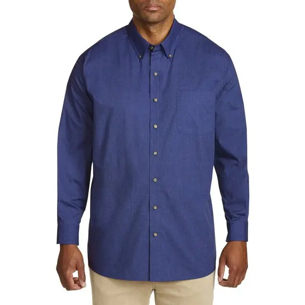 HARBOR BAY BY DXL Big & Tall Easy-care Solid Sport Shirt - Twilight Blu Hthr