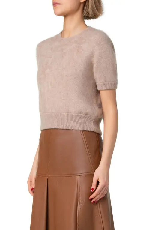 Akris Short Sleeve Brushed Cashmere Sweater