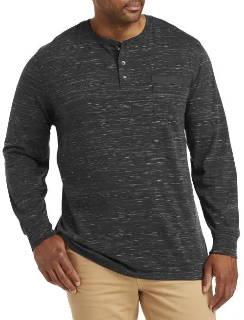 HARBOR BAY BY DXL Big & Tall Long-sleeve Jersey Henley Shirt - Phantom Space Dye