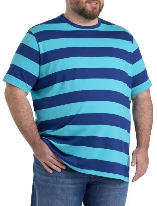HARBOR BAY BY DXL Big & Tall Performance Striped T-shirt - Blue Multi