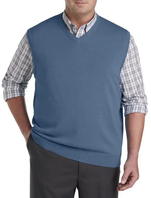 HARBOR BAY BY DXL Big & Tall V-neck Sweater Vest - Bering Sea