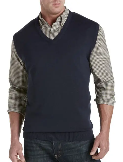 HARBOR BAY BY DXL Big & Tall V-neck Sweater Vest - Navy