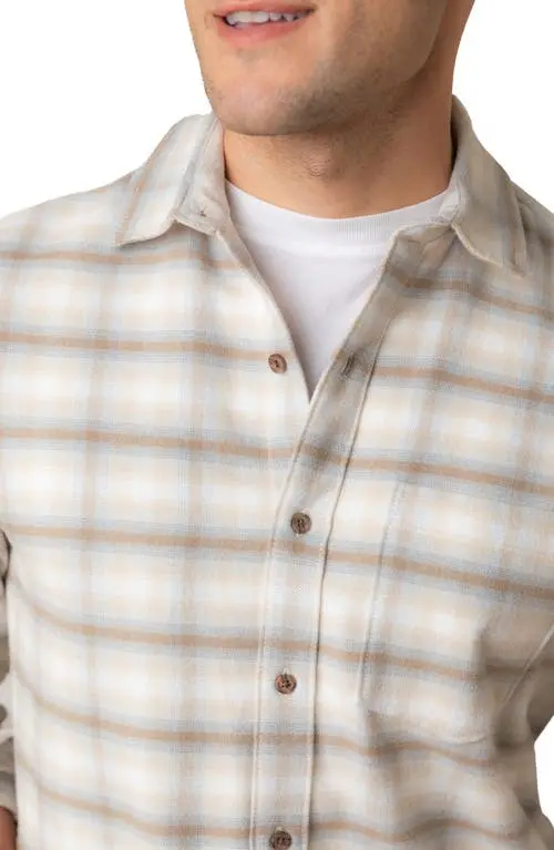 HOPE & HENRY Organic Long Sleeve Flannel Button Down Shirt - Taupe Ombre Plaid